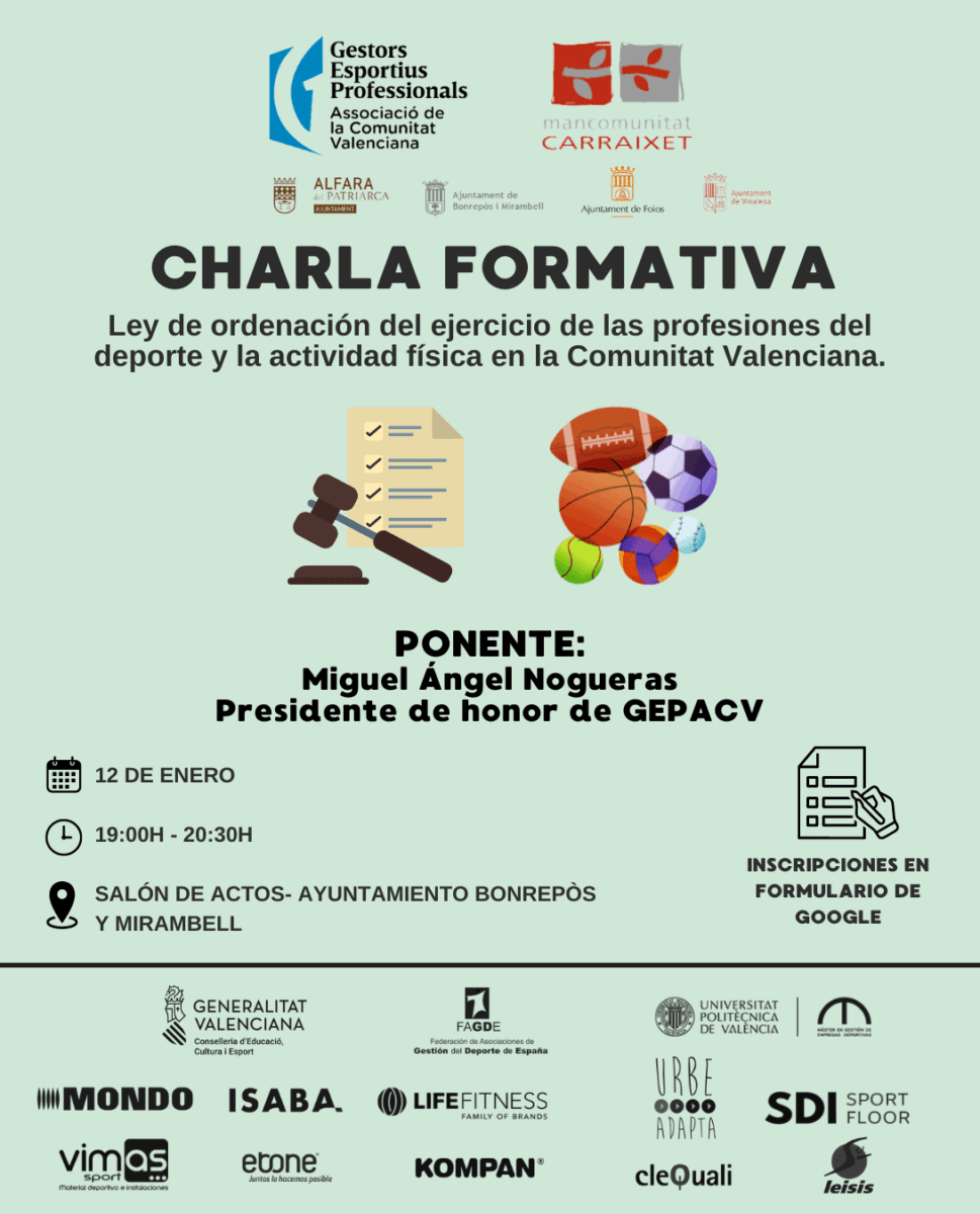 Charla formativa. Ley de ordenación del ejercicio de las profesiones del deporte y la actividad ...
